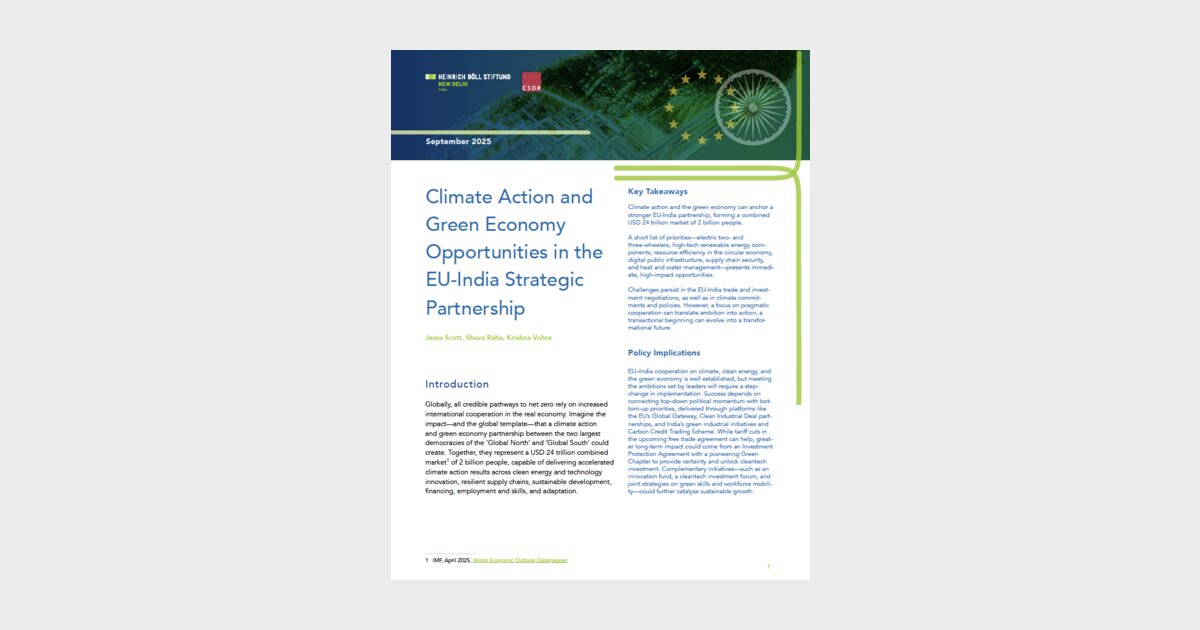 Climate Action and Green Economy Opportunities in the EU-India Strategic Partnership | Heinrich ...